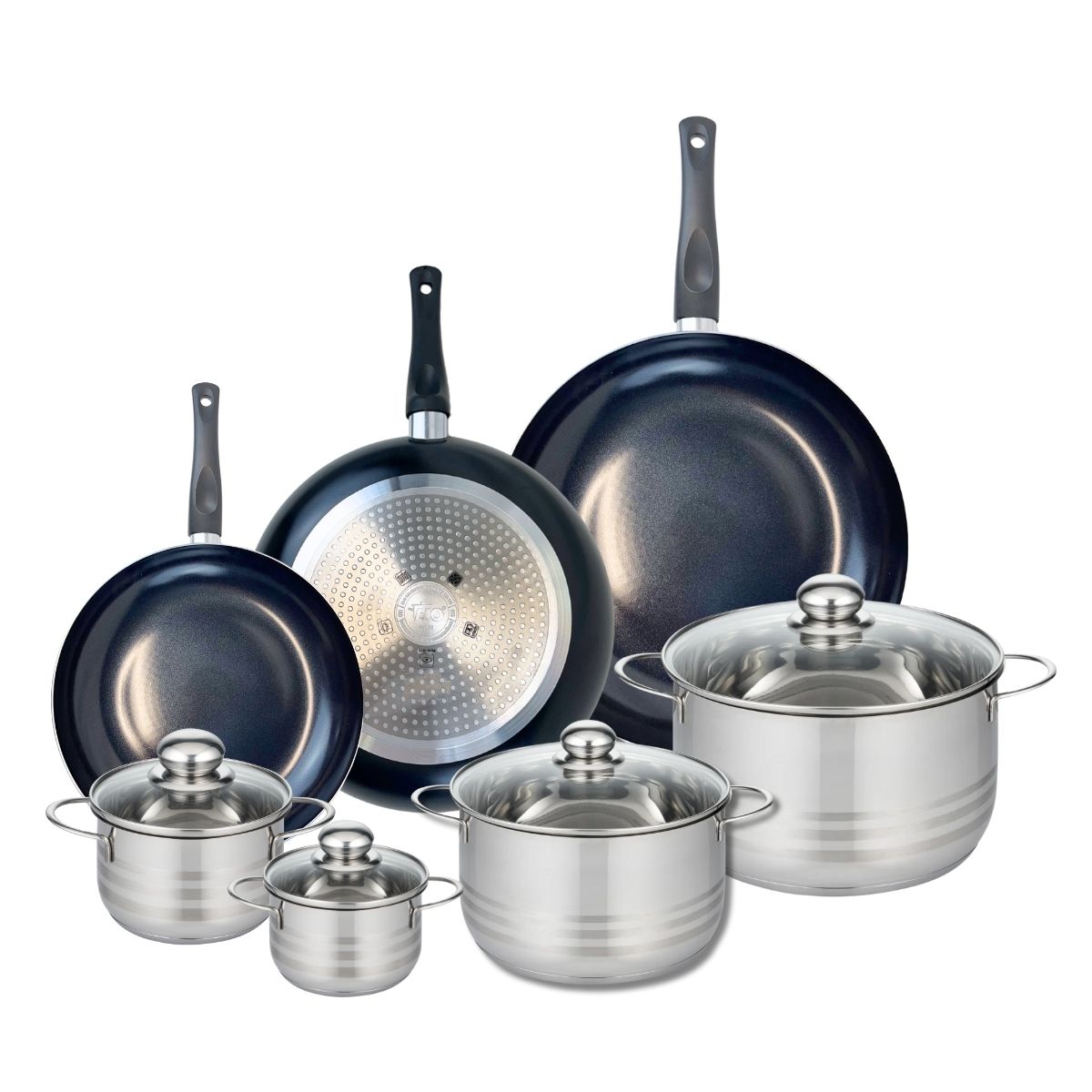 Ensemble de 3 Poêles de cuisson 24, 28 et 32 cm et 4 faitouts 12, 14, - www.mathon.fr