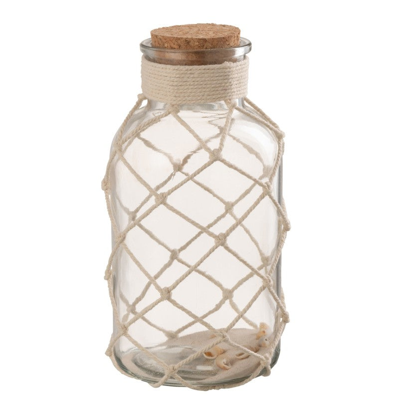 Pot avec bouchon liège et filet en verre transparent 11x11x21 cm J-Lin ...